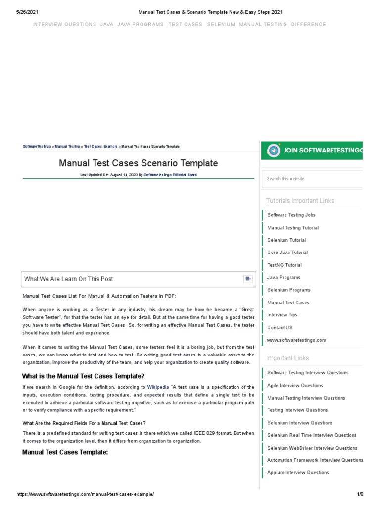 Manual Test Cases & Scenario Template New & Easy Steps 2021 | PDF ...