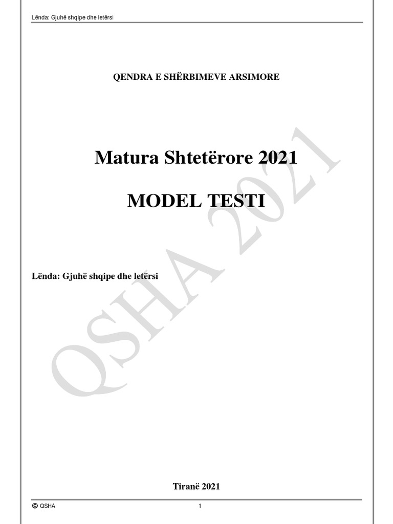 Model Gjuhe Shqipe Dhe Letersi 2021 Pdf