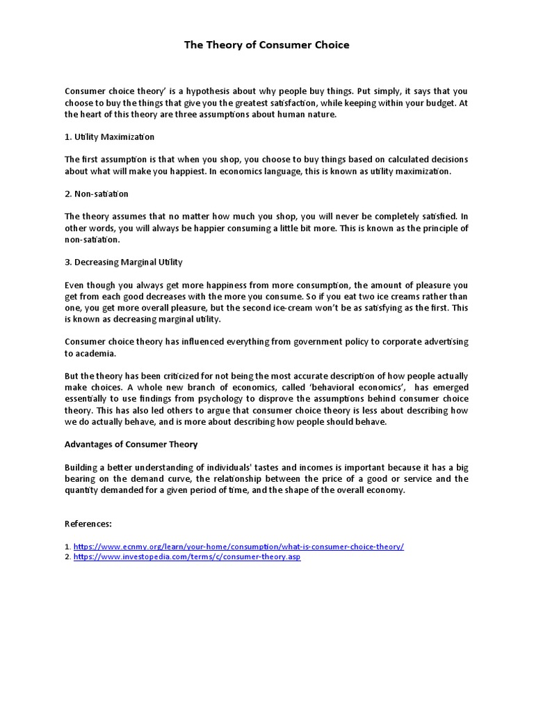 Consumer Choice: Key Concepts | PDF