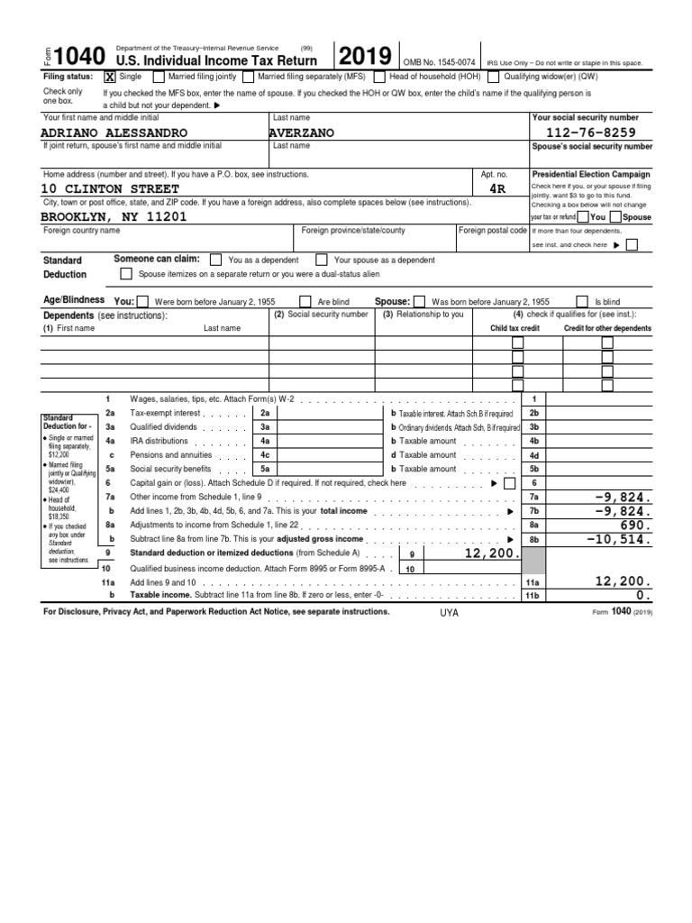 Adriano Alessandro Averzano 2019 Tax Return | PDF | Irs Tax Forms ...