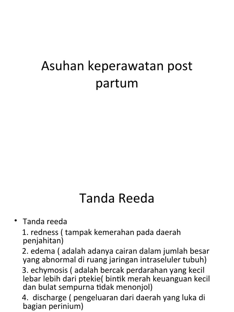Asuhan Keperawatan Post Partum Keterangan Tanda Reeda | PDF