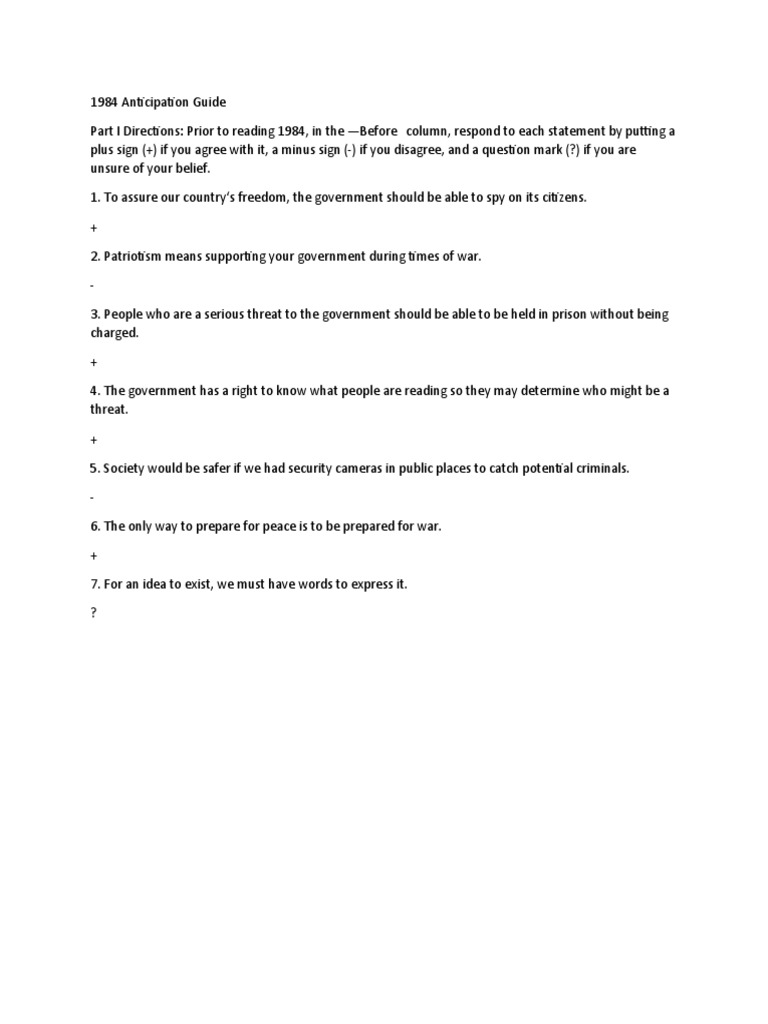 1984 Anticipation Guide | PDF