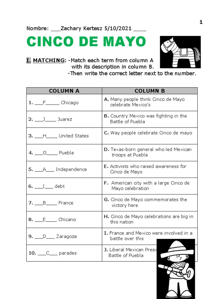 Cinco de Mayo Uno and Questions | PDF | Mexico | Warfare Of The ...