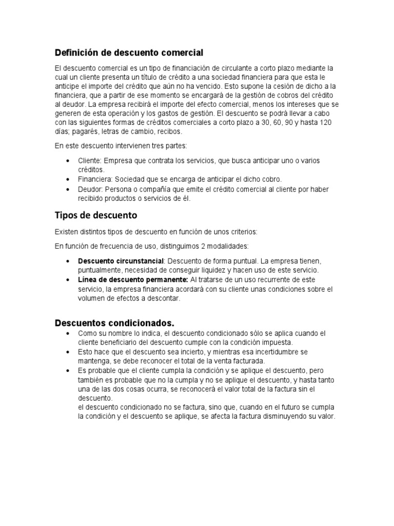 Definición de Descuento Comercial | PDF