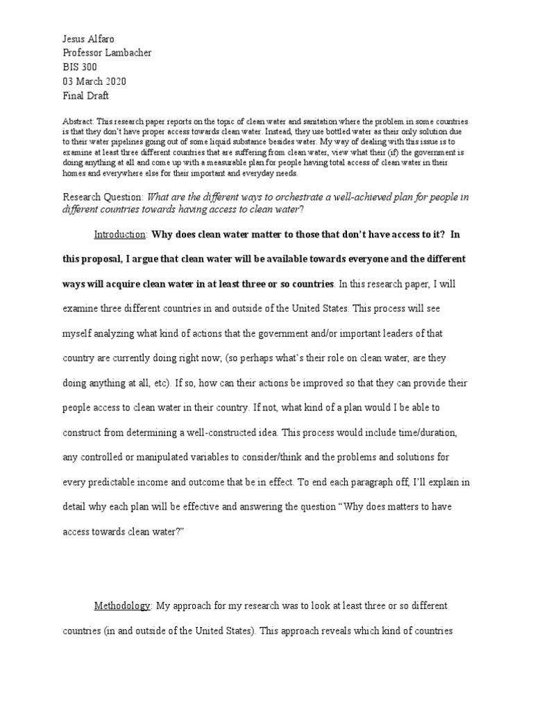 Research Proposal Final 2 | PDF | Drinking Water | Water