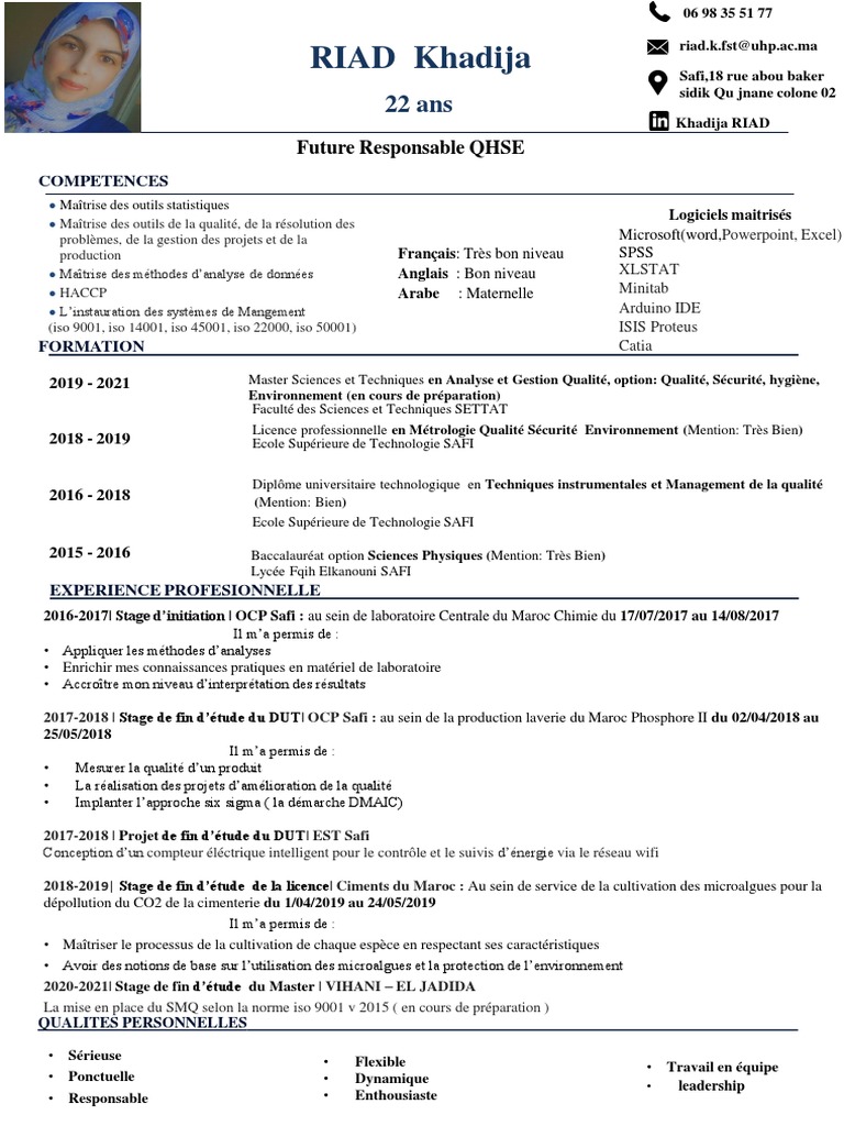 CV RIAD Khadija | PDF | Six Sigma | Business