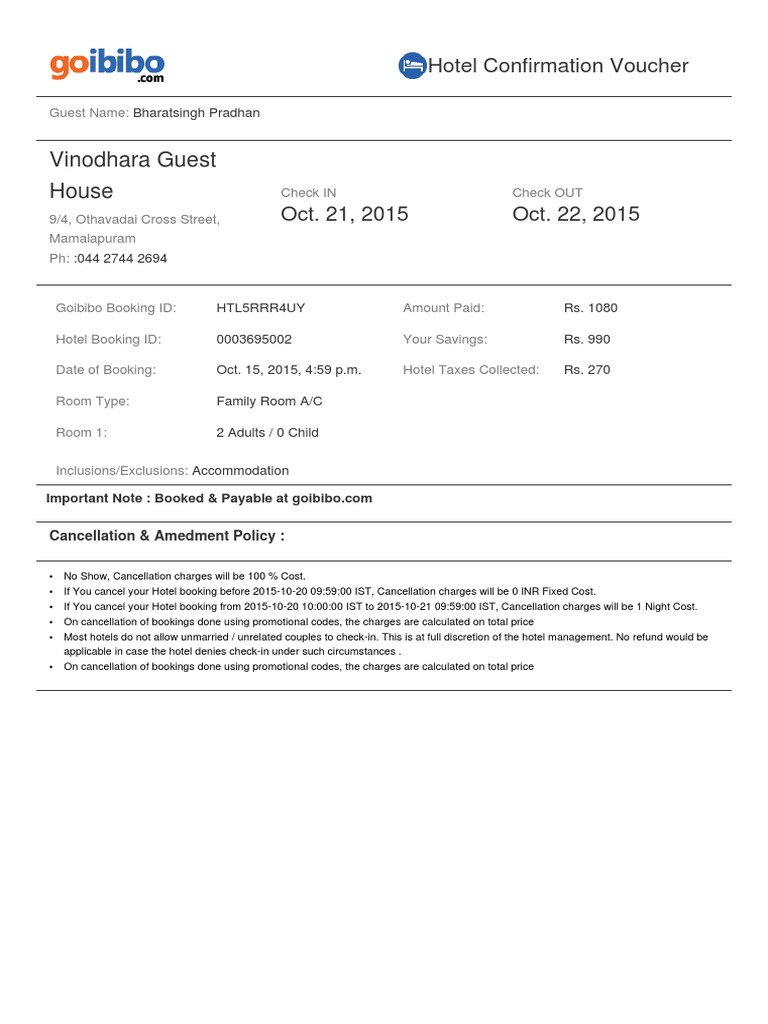 Hotel Confirmation Voucher | PDF