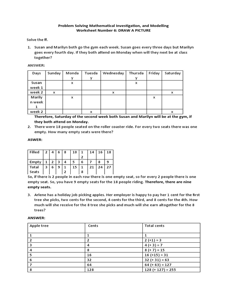 Problem Solving Mathematical Investigation, and Modelling Worksheet ...