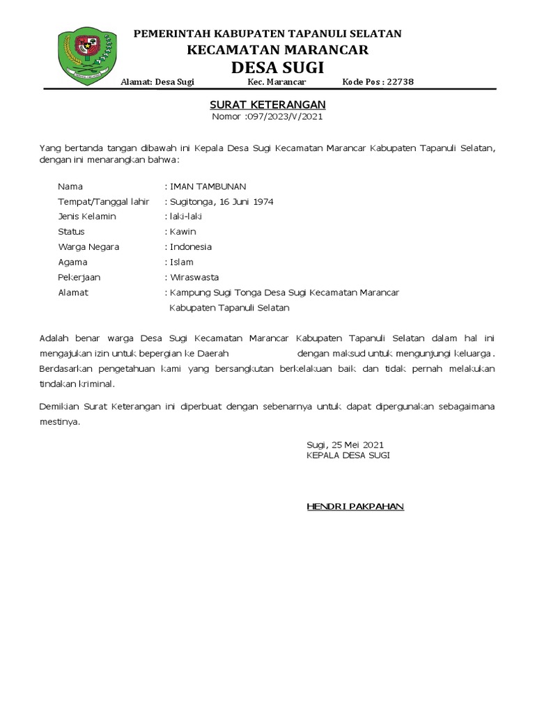 Surat Keterangan Bepergian | PDF
