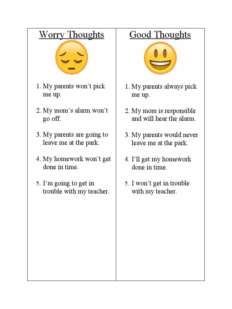 Example Worry Thoughts | PDF