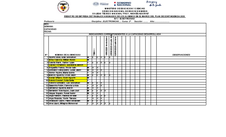 Planilla de Seguimiento 2º - 2020 BTI - ELEC | PDF