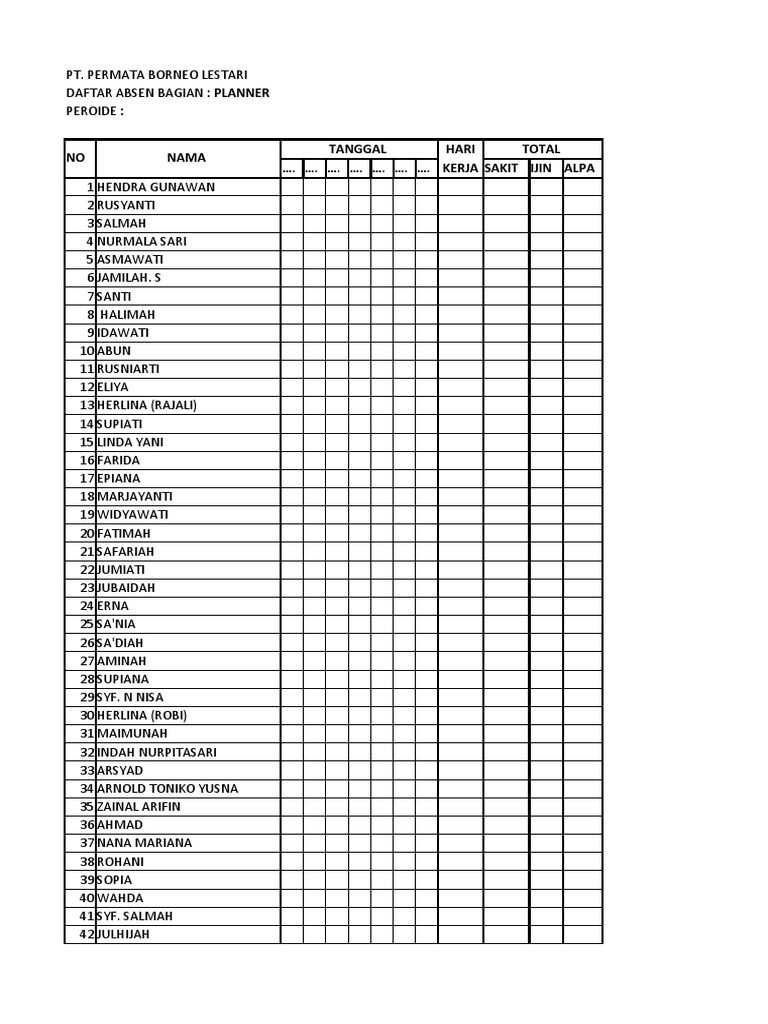 Absen Manual Bag Karyawan | PDF