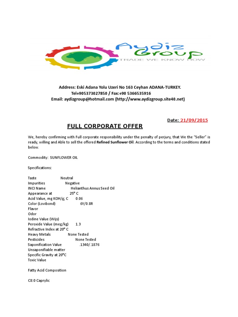 Fco For Refined Sunflower Oil | PDF