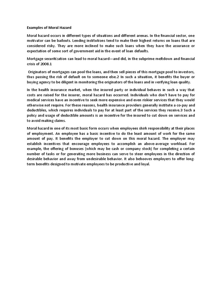 Examples of Moral Hazard | PDF