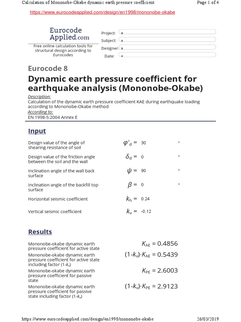Seismic EC8 Mononobe-Okabe | PDF | Angle | Pressure