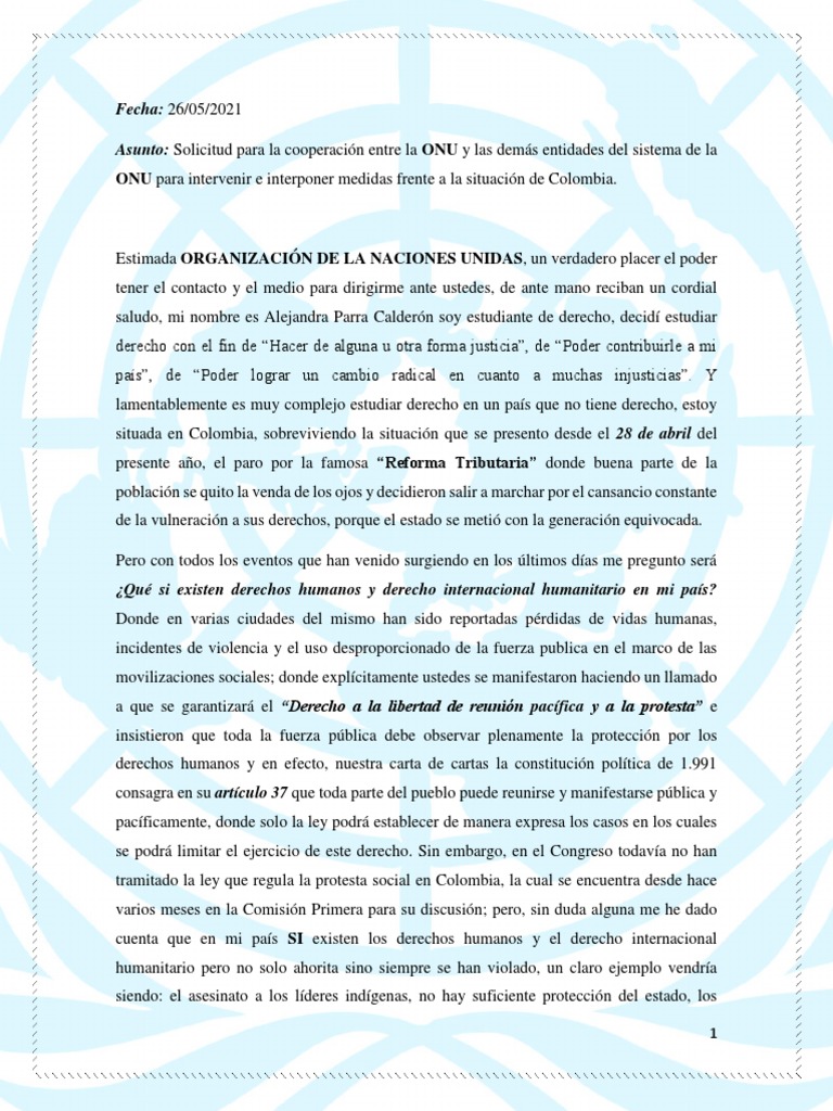 Carta para La Onu | PDF | Naciones Unidas | Relaciones internacionales