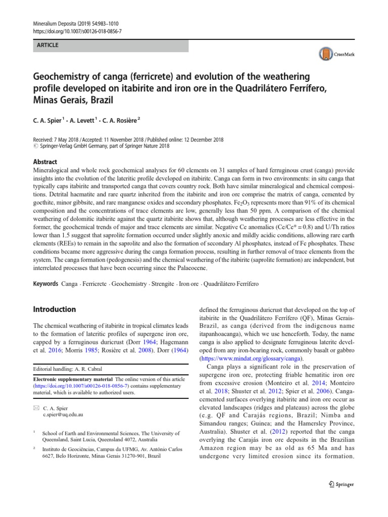 Geochemistry of Canga (Ferricrete) and Evolution of The Weathering ...