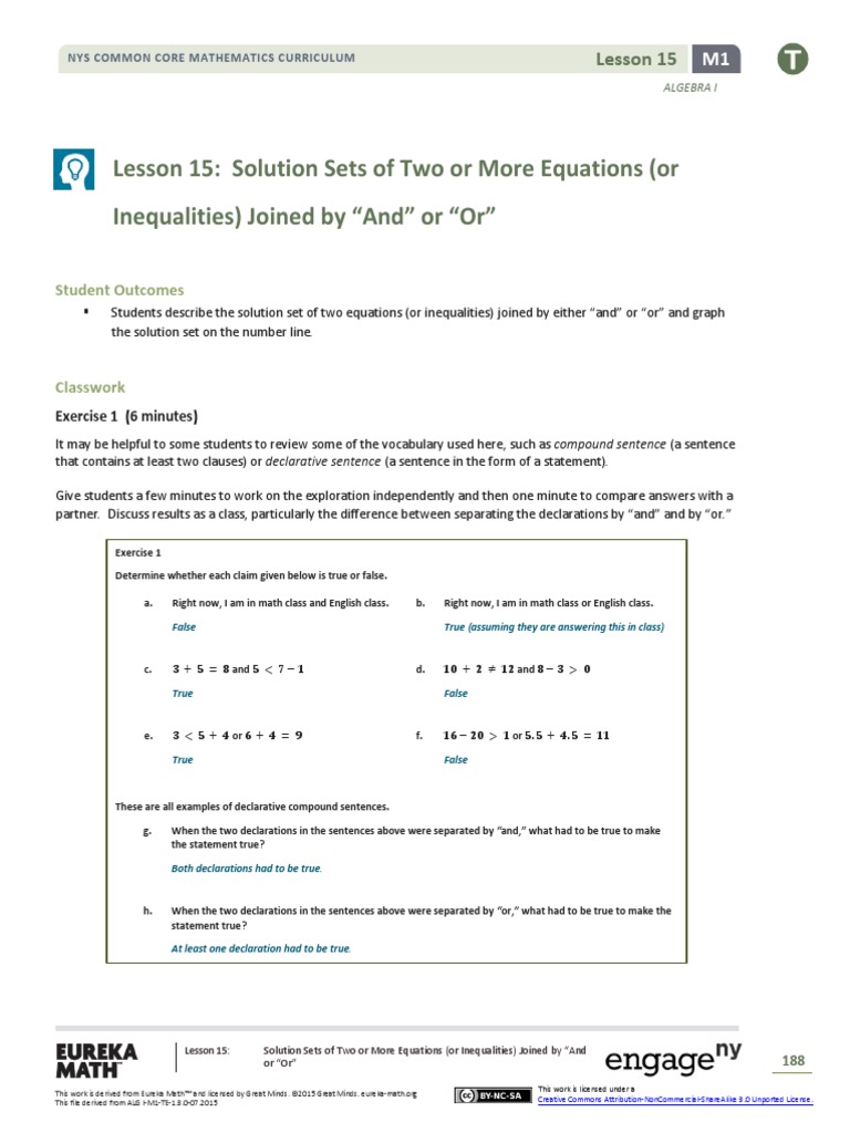 Lesson 15: Solution Sets of Two or More Equations (Or Inequalities ...