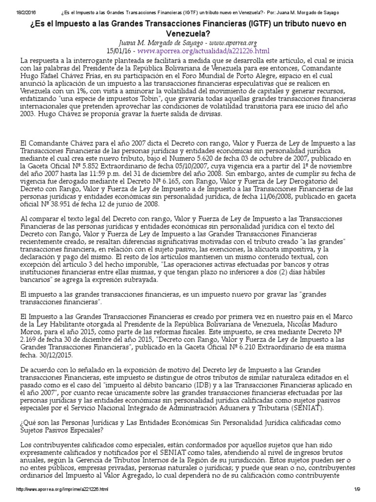 Impuesto a Grandes Transacciones en Venezuela | PDF | Impuestos ...