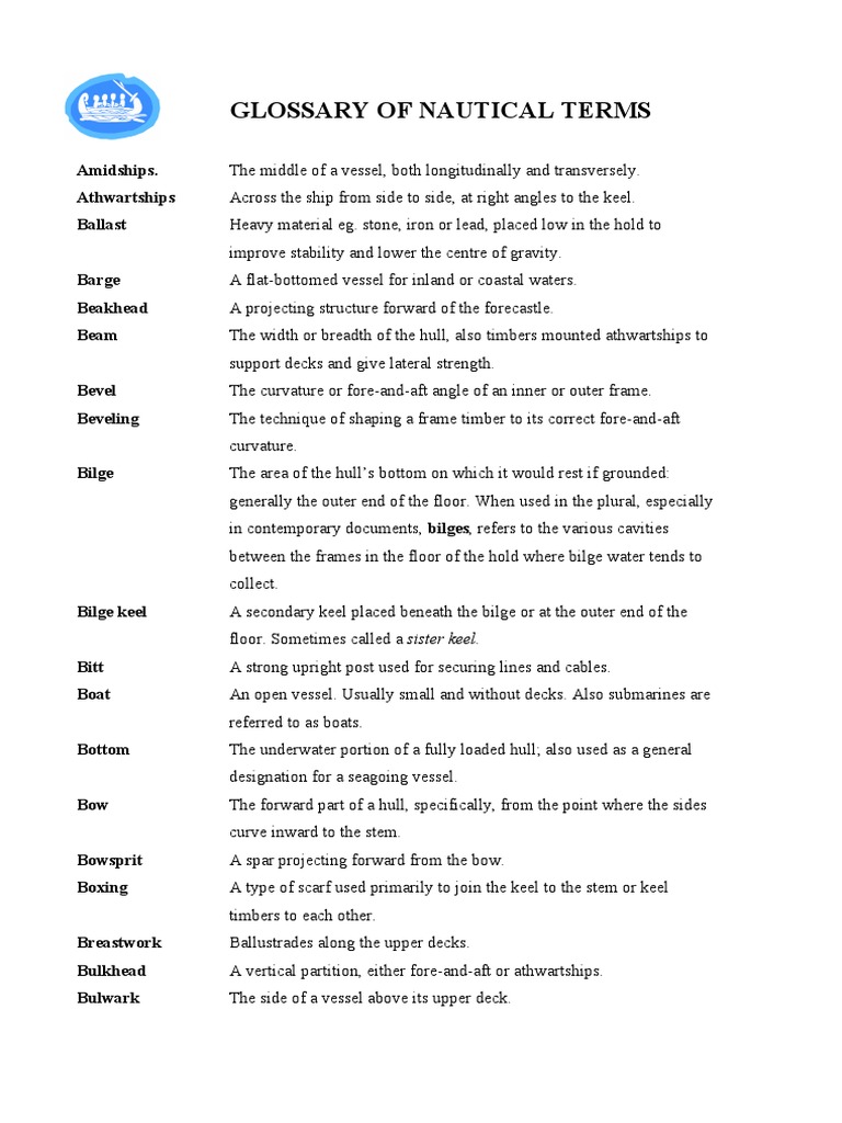 Glossary of Nautical Terms | PDF | Stern | Hull (Watercraft)