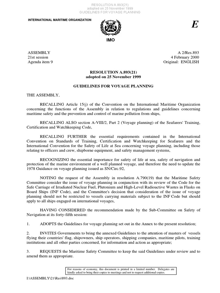 Imo - Guidelines For Voyage Planning | PDF | Navigation | Water Transport