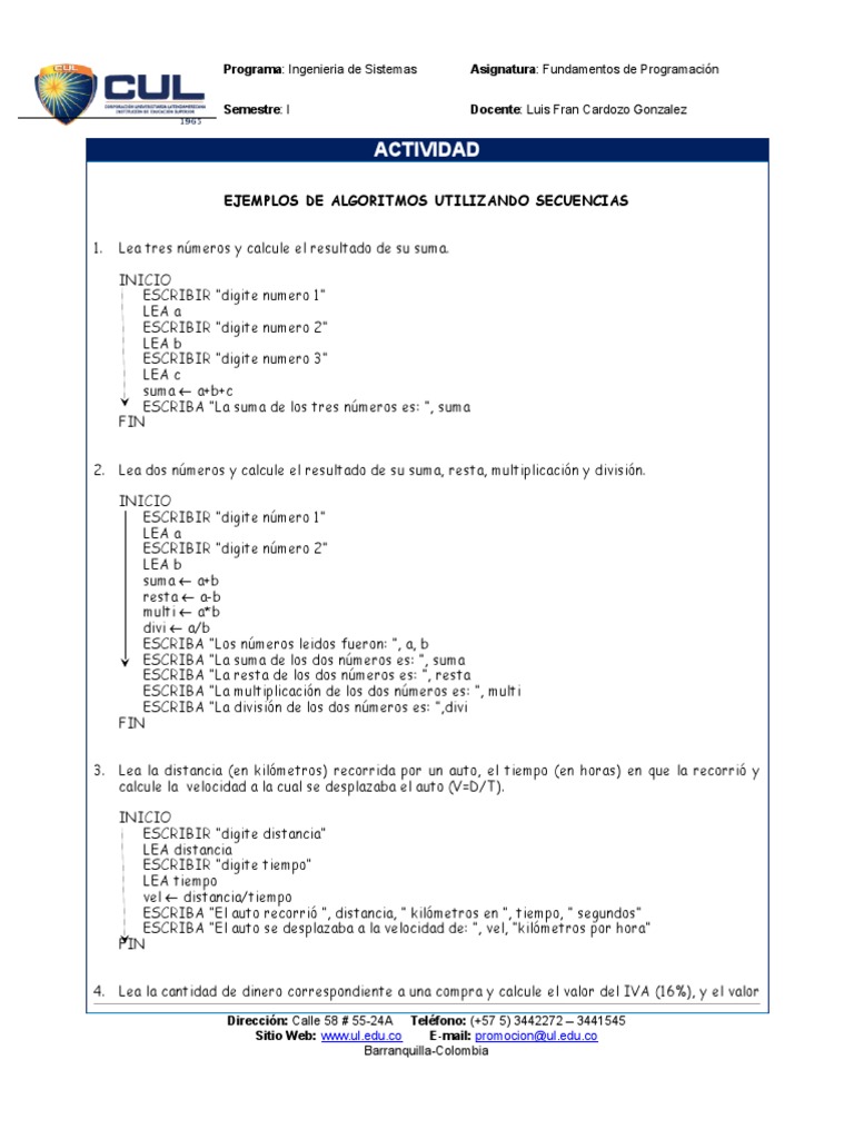 Ejemplos de Algoritmos en Programación | PDF | Enseñanza de matemática ...