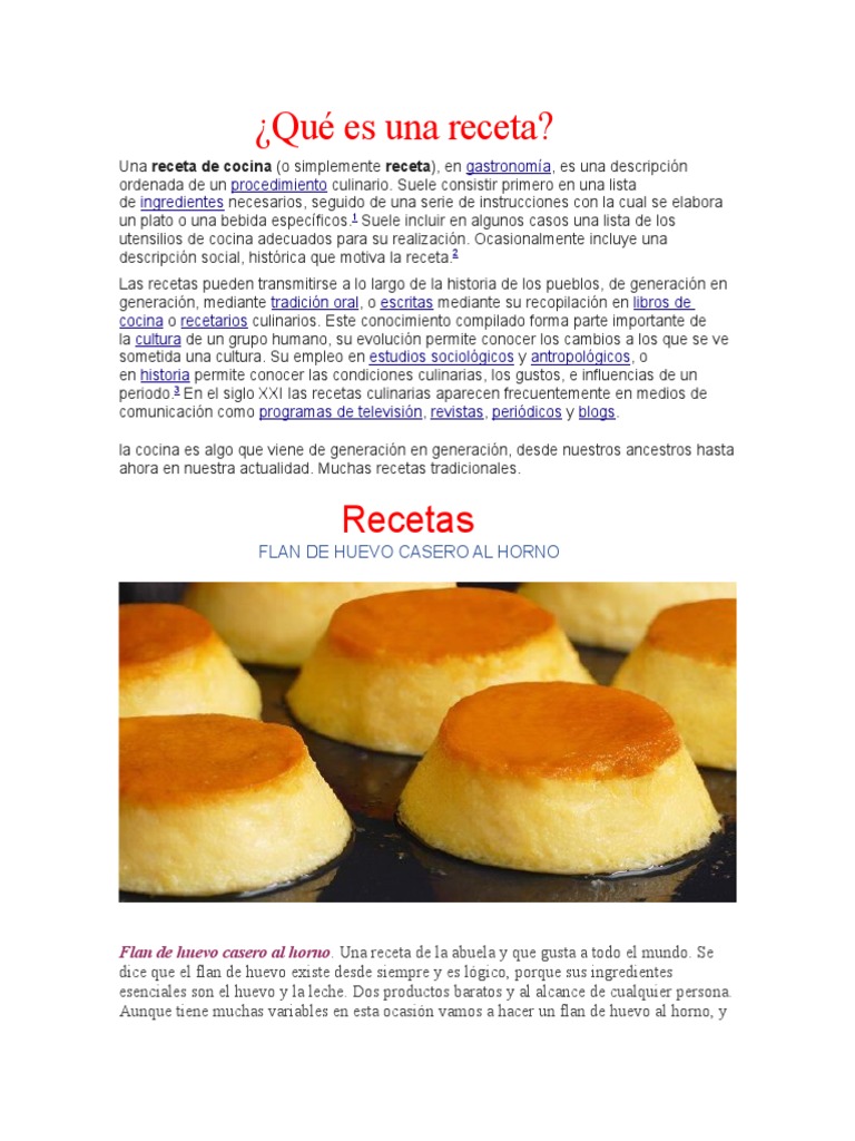 Qué Es Una Receta | PDF | Receta | Cocina