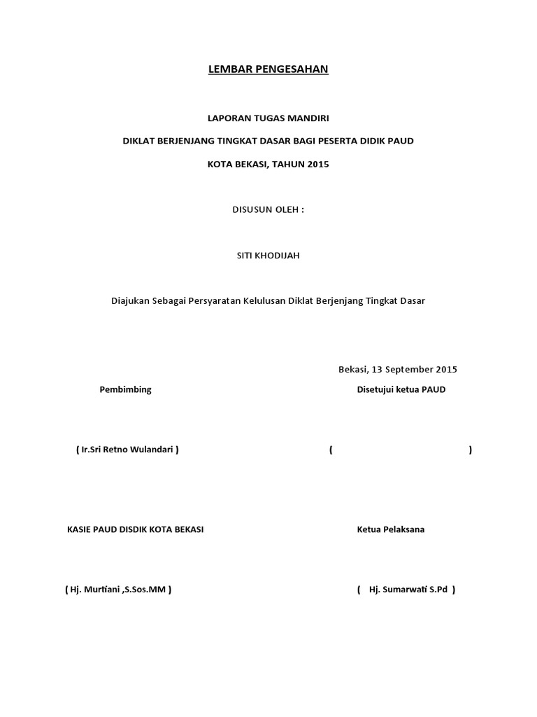 Lembar Pengesahan Diklat | PDF