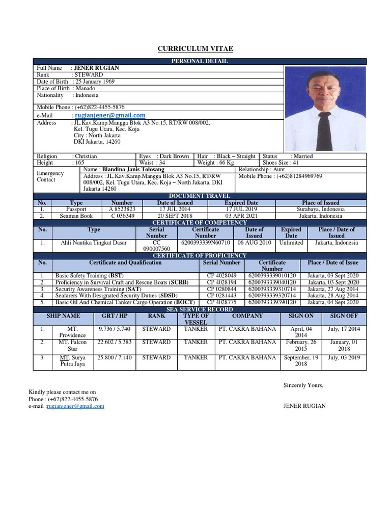 Curriculum Vitae: Personal Detail | PDF | Ship Types | Merchant Navy