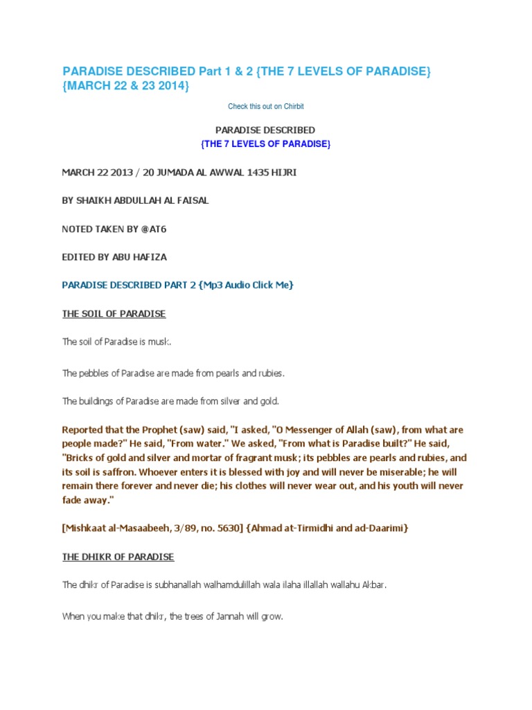 07 Paradised Described (The 7 Levels of Paradise) | PDF | Islamic Texts ...