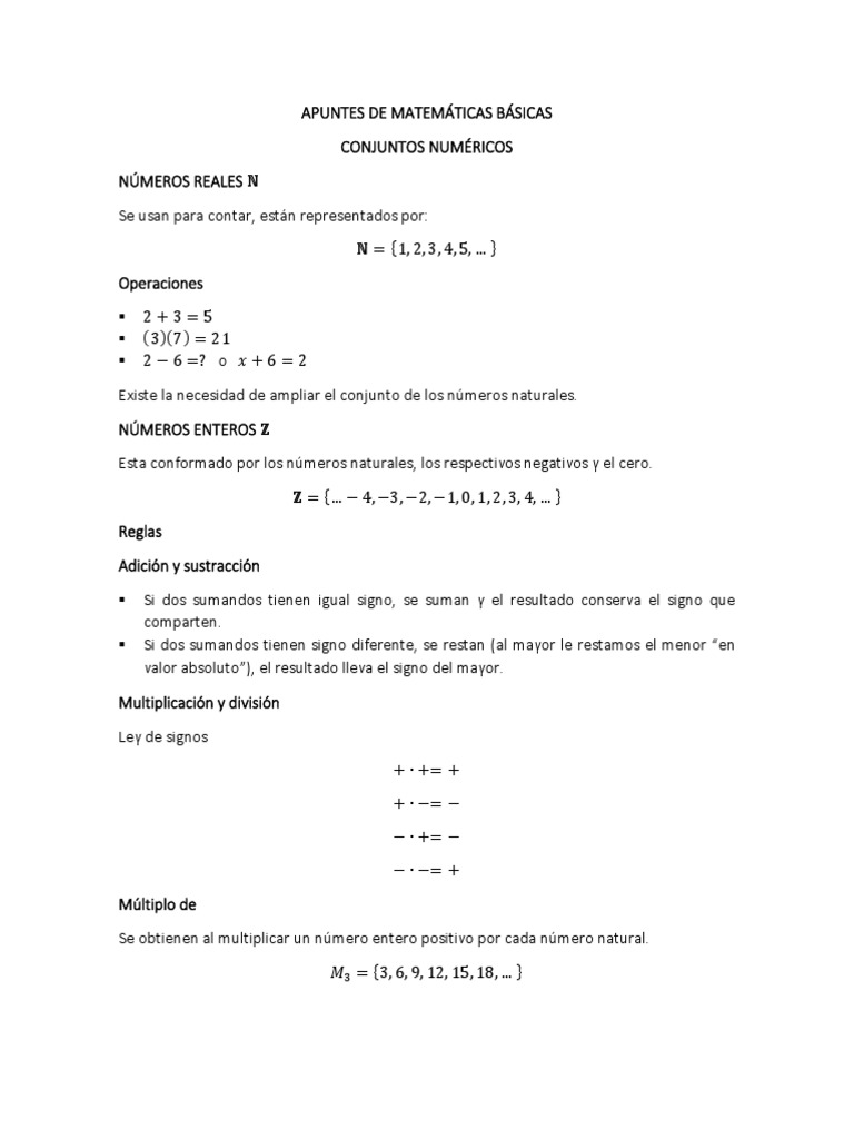 Apuntes de Matemáticas Básicas | PDF | Entero | Números