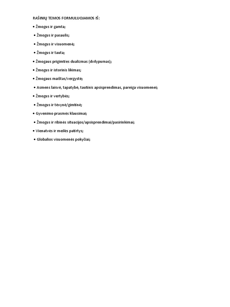 Rašinių Temos Formuluojamos Iš | PDF