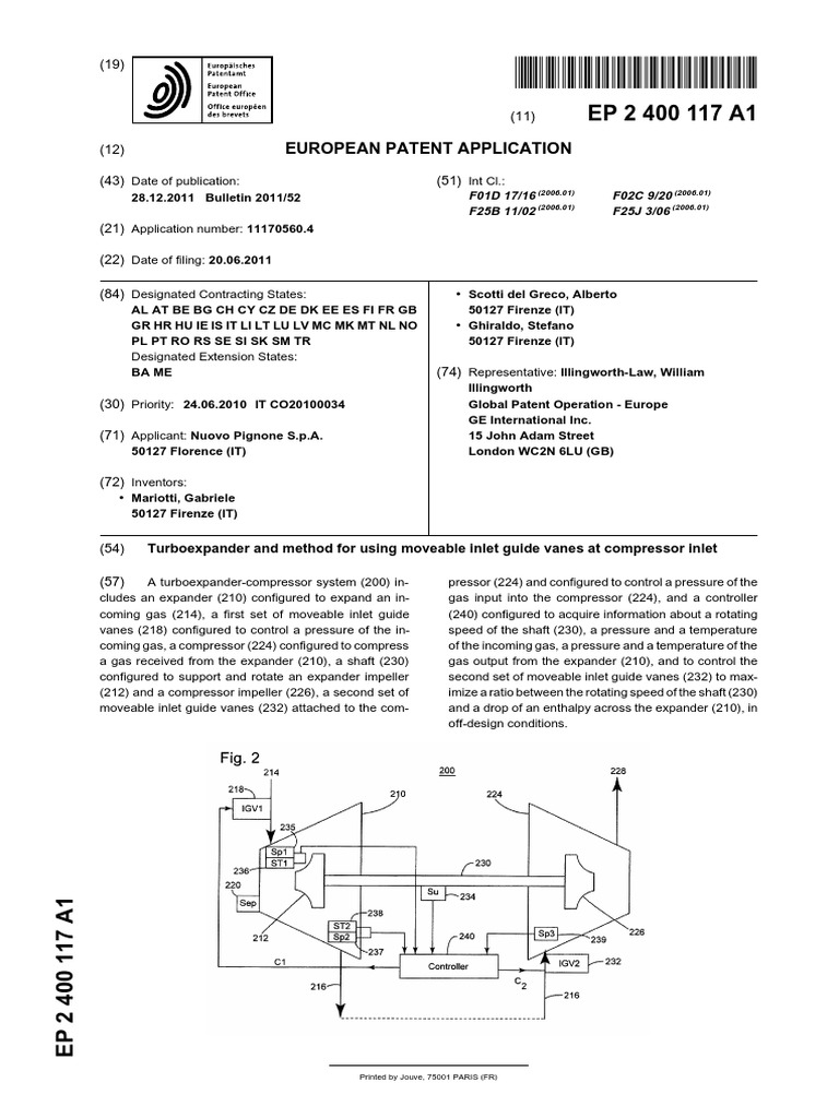 European Patent Application: Turboexpander and Method For Using ...