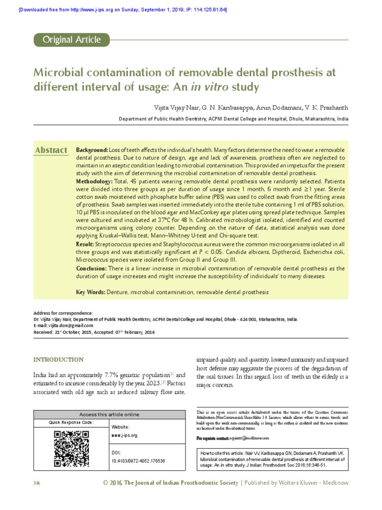 Microbial Contamination of Removable Dental Prosthesis at Different ...