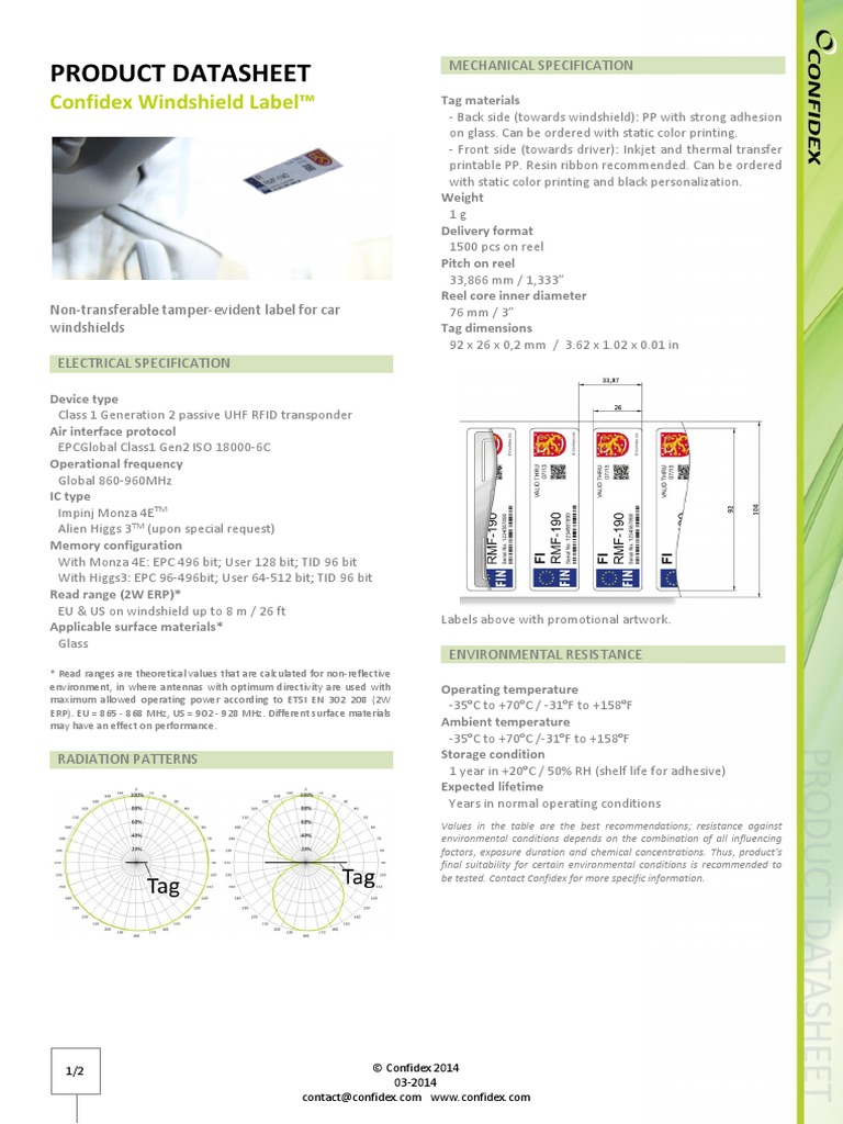 Windshield Label Datasheet | PDF | Radio Frequency Identification | Computing And Information ...