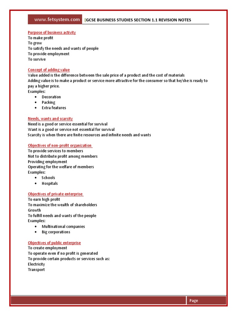 GCSE Business Studies Revision Notes | PDF | Employment | Economic Growth