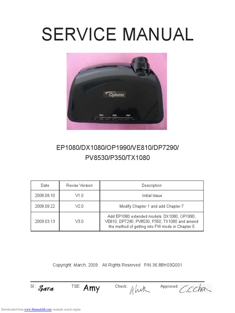 Service Manual: EP1080/DX1080/OP1990/VE810/DP7290/ PV8530/P350/TX1080 ...