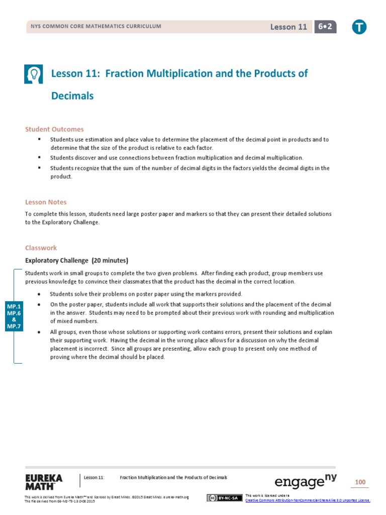 Lesson 11: Fraction Multiplication and The Products of Decimals | PDF ...