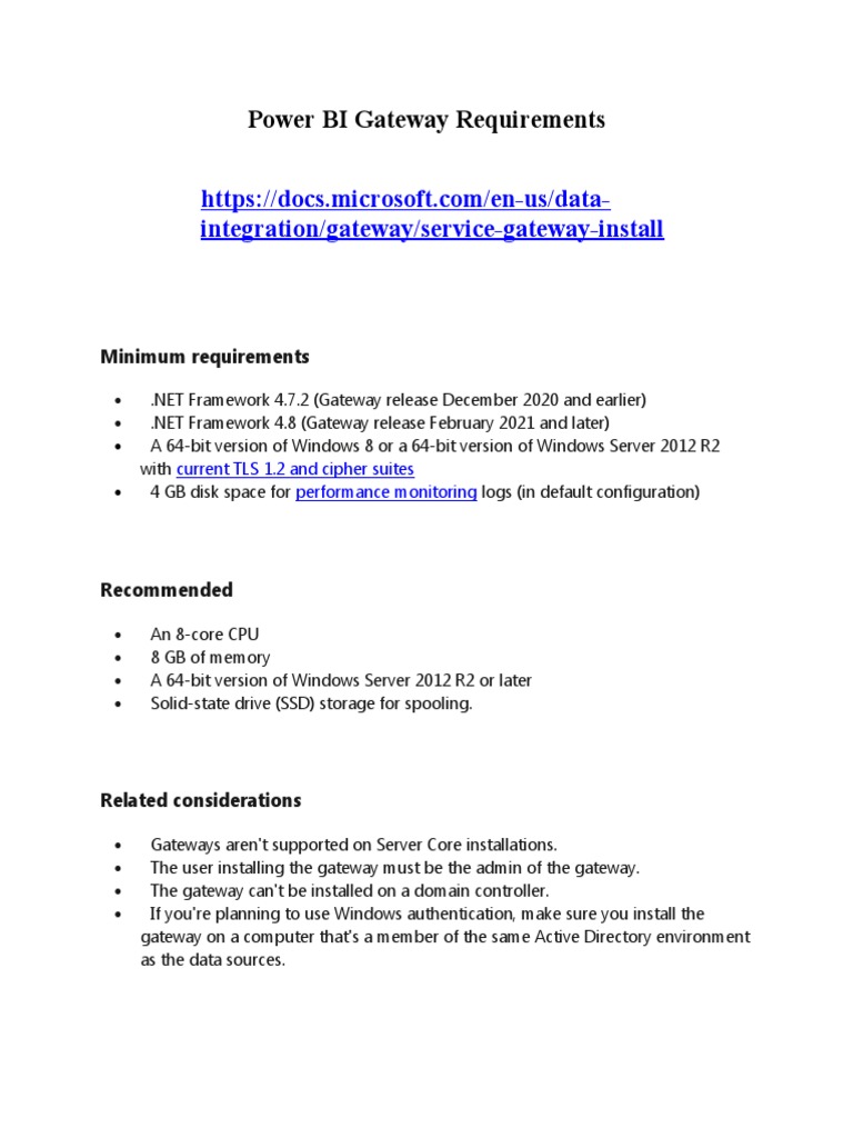 Power BI Gateway Requirement | PDF