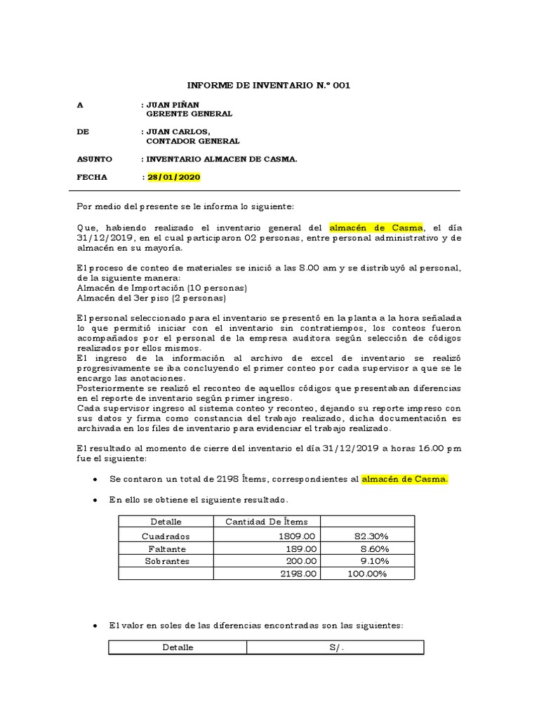 Informe Inventario | PDF | Business | Inventario