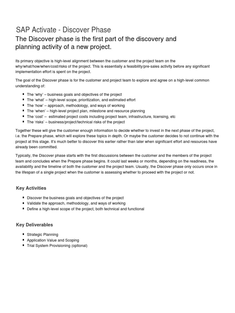 SAP Activate - Discover Phase | PDF