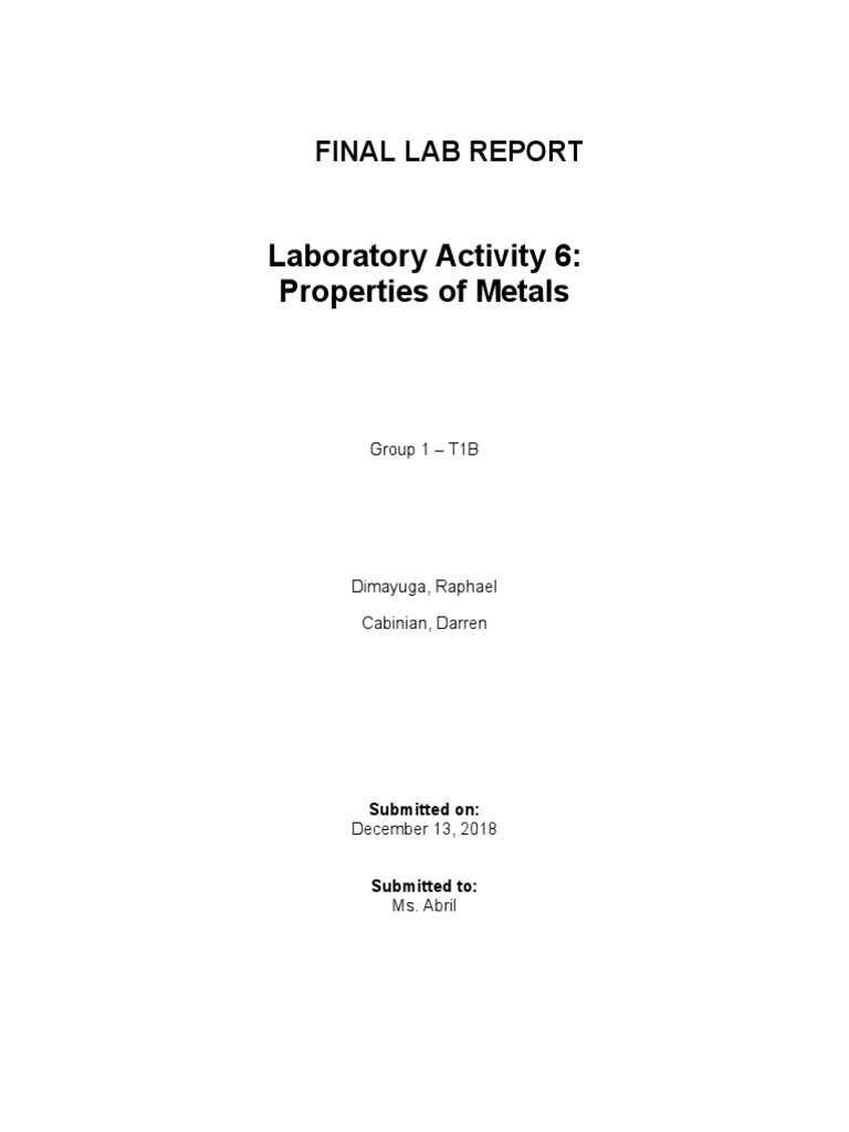 Final Lab Report Chem | PDF | Metals | Iron