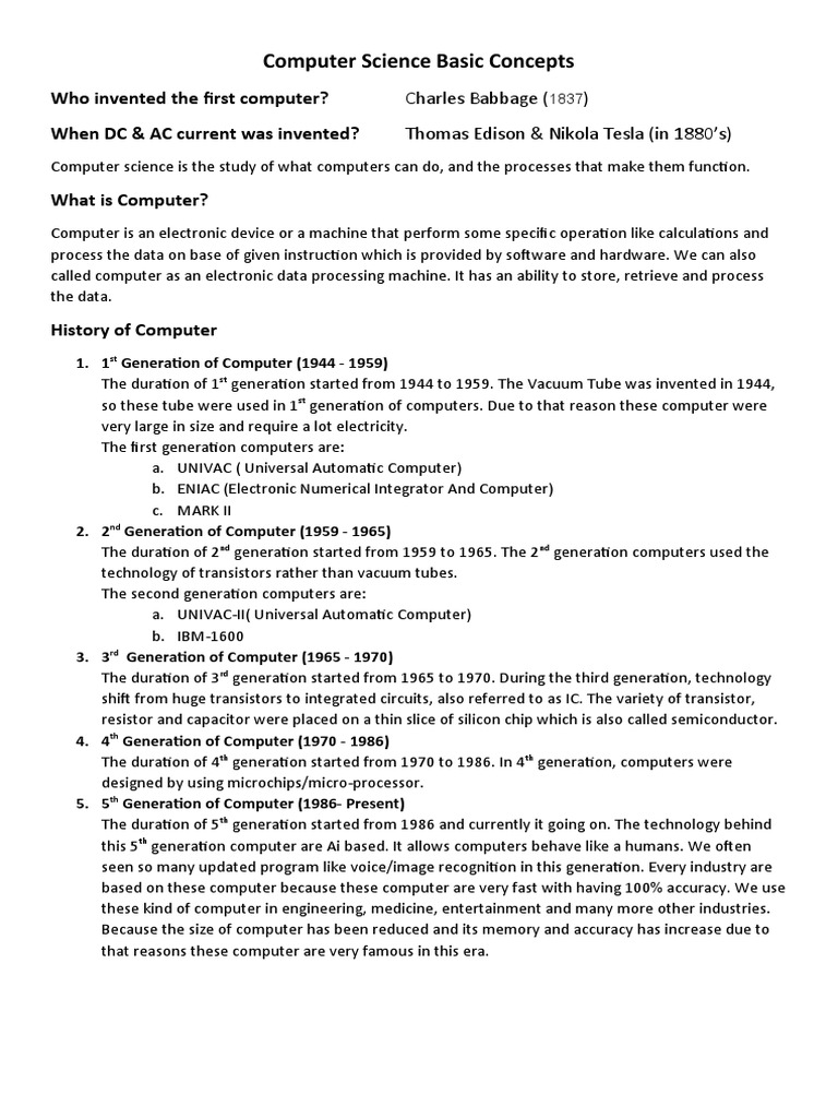 Computer Science Basic Concepts Explained Pdf Computer Data Storage