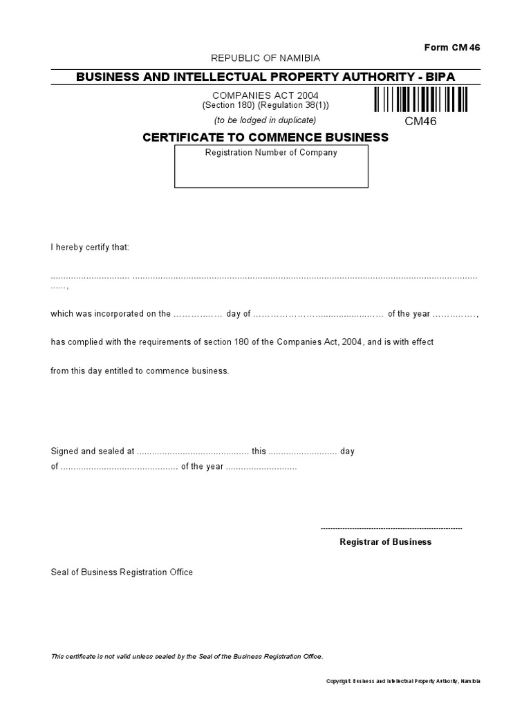 1604051172wpdm - CM 46 Certificate To Commence Business | PDF ...