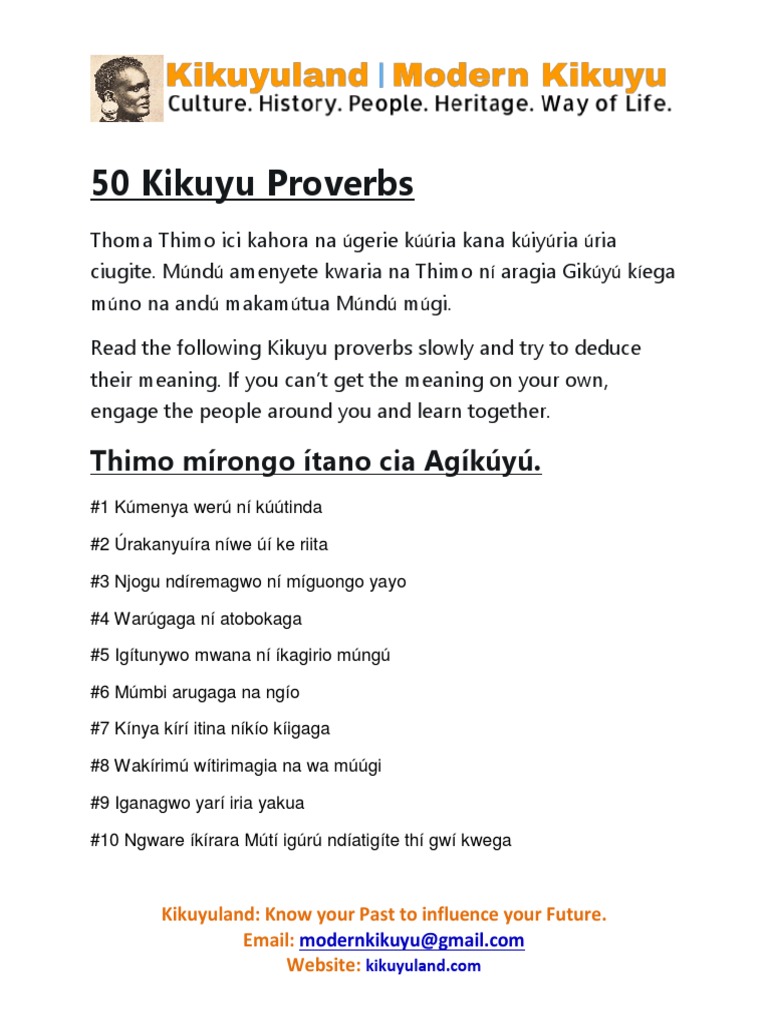 50 Kikuyu Proverbs: Thimo Mírongo Ítano Cia Agíkúyú | PDF | Kenya | Bantu