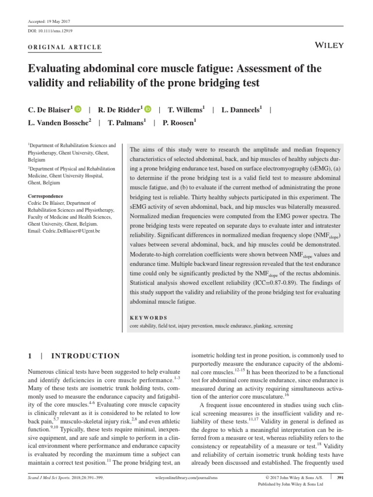 Evaluating Abdominal Core Muscle Fatigue: Assessment of The Validity ...