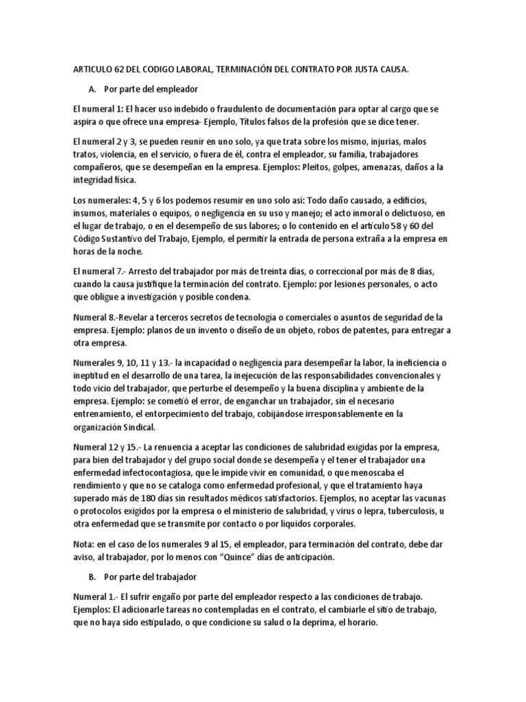 Articulo 62 Del Codigo Laboral | PDF | Empresas | Labor