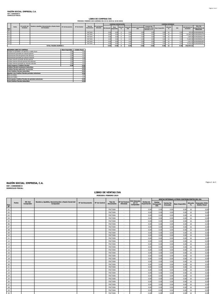 Formatos de Libro de Compras y Ventas | PDF | Factura | Impuesto al valor agregado