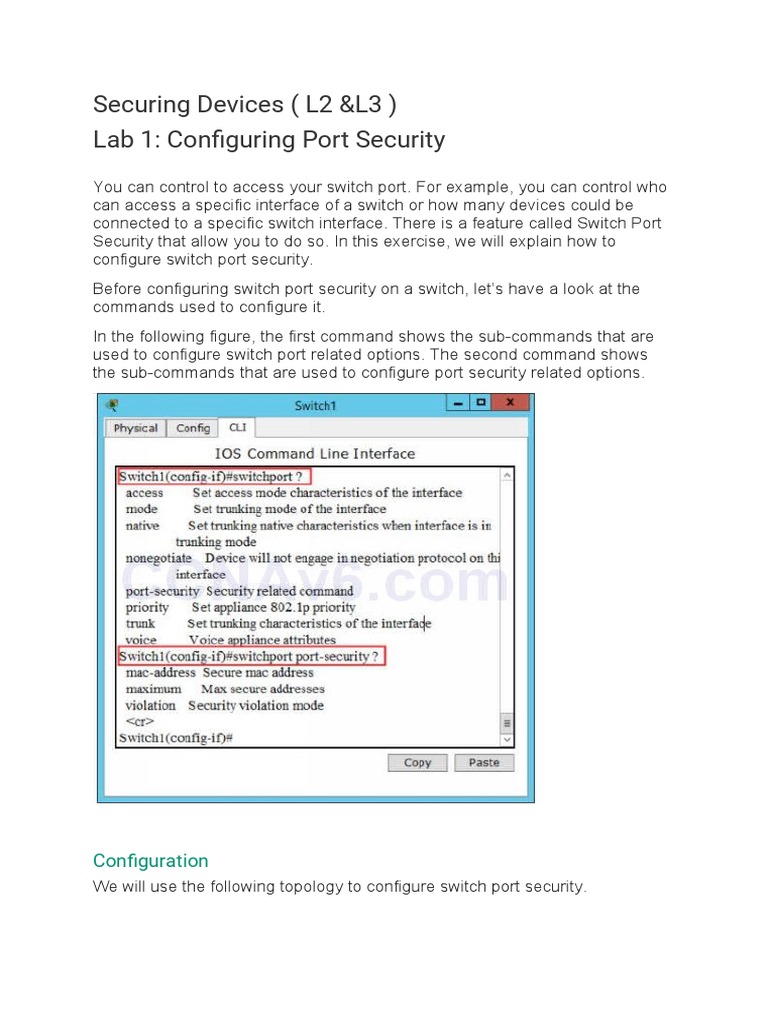 Securing Devices - Port Security LAB | PDF