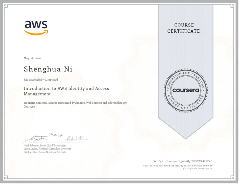 AWS IAM Course Completion Certificate | PDF
